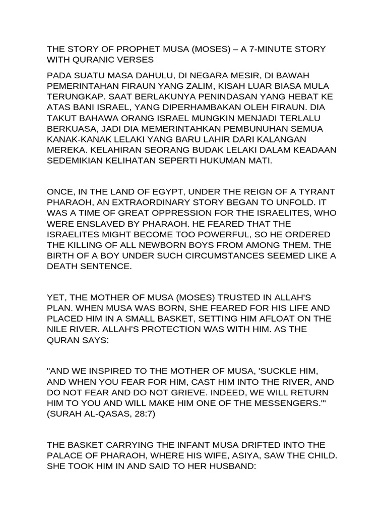 The Story of Prophet Musa | PDF | Moses In Islam | Israelites