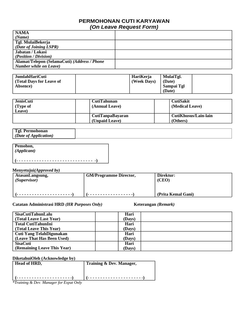 Form Cuti Karyawan | PDF