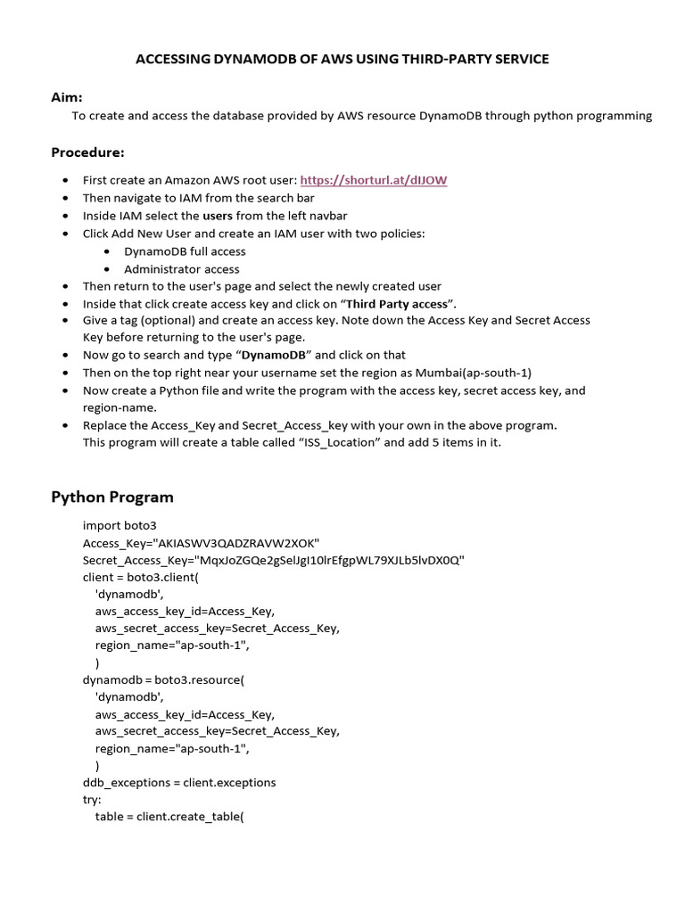 Access AWS DynamoDB with Python Guide | PDF | Software | Information ...