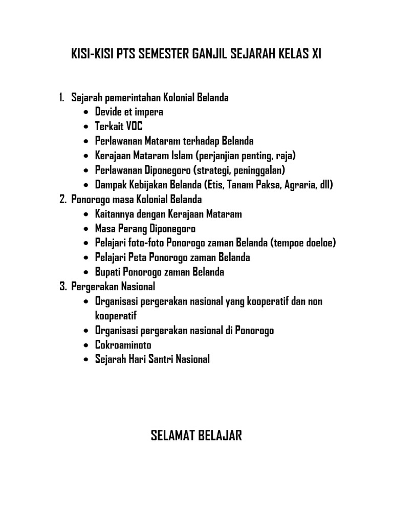 Kisi PTS Ganjil Sejarah 2024 | PDF
