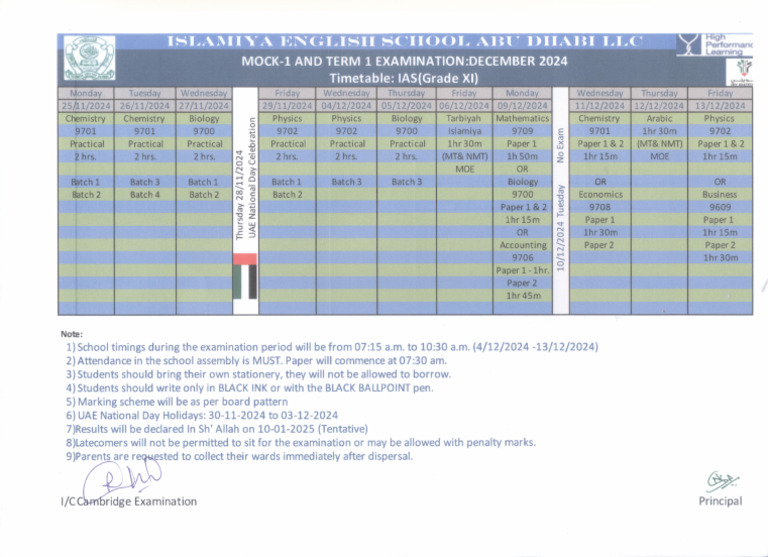 Grade 11 Mock 1 Time Table 2024 | PDF