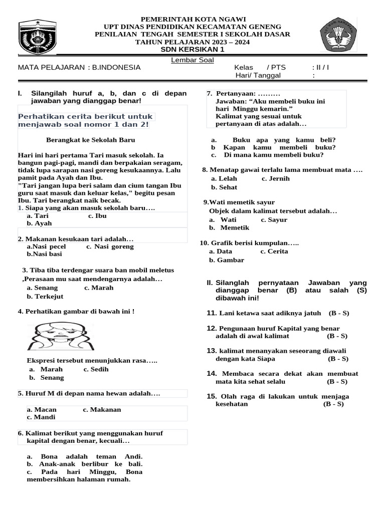 Soal Pts B. Indonesia Kumer | PDF