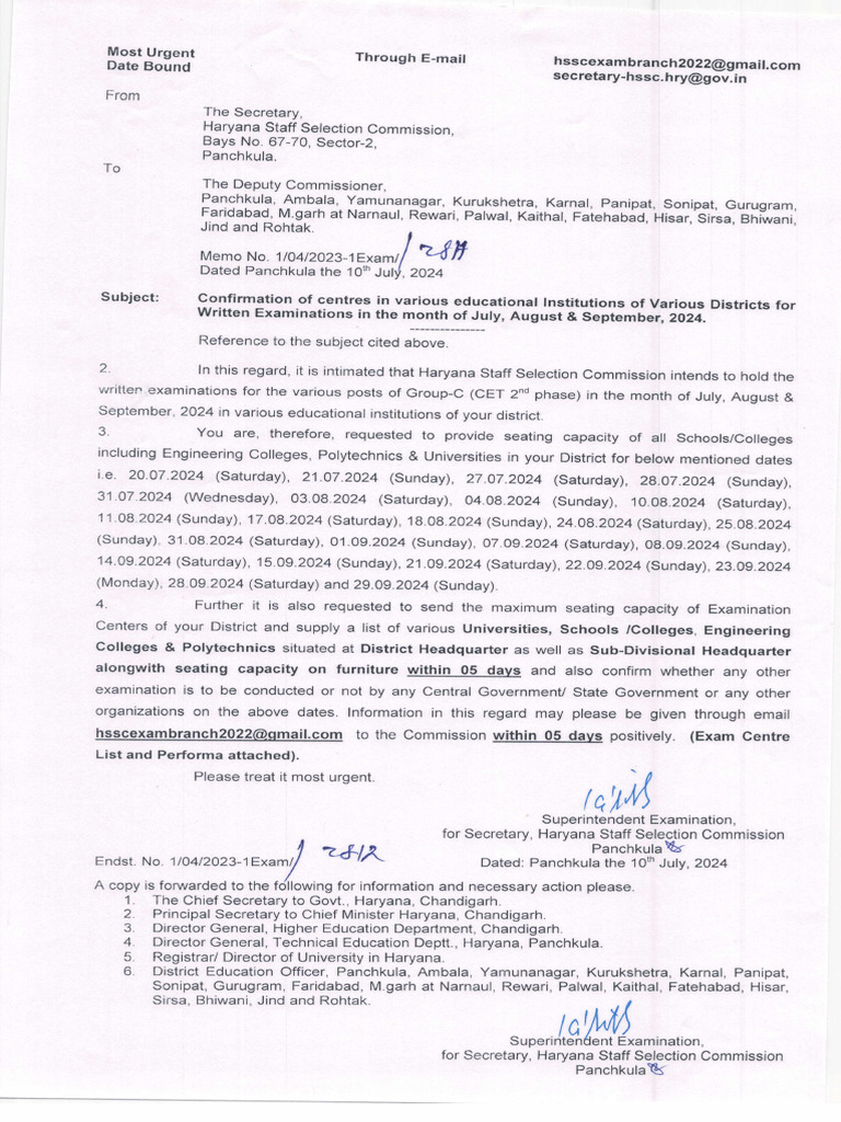 HSSC Exam Letter 2024-07-10 | PDF