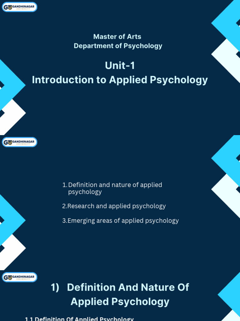 Master of Arts Department of Psychology: Unit-1 Introduction To Applied ...