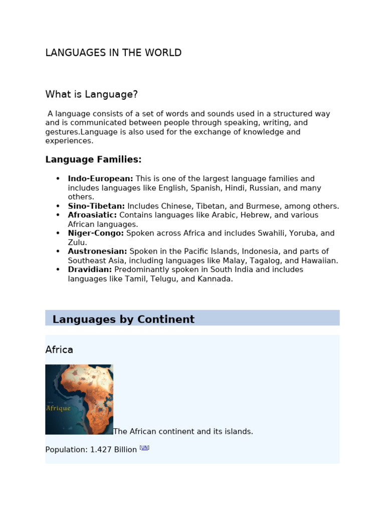 Africa's Four Main Language Families | PDF | Languages Of Africa ...