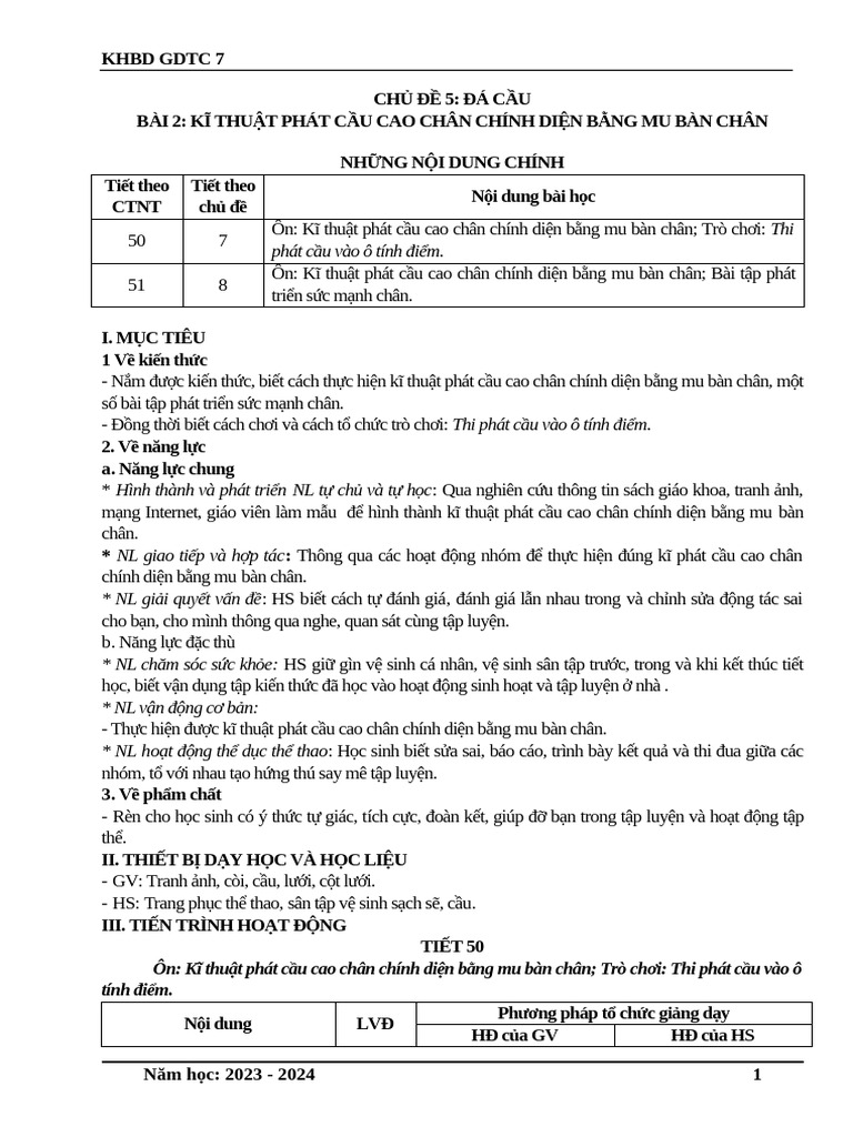 2023-2024. GDTC 7 - Tiết 50,51 (Tuần 25,26) . | PDF