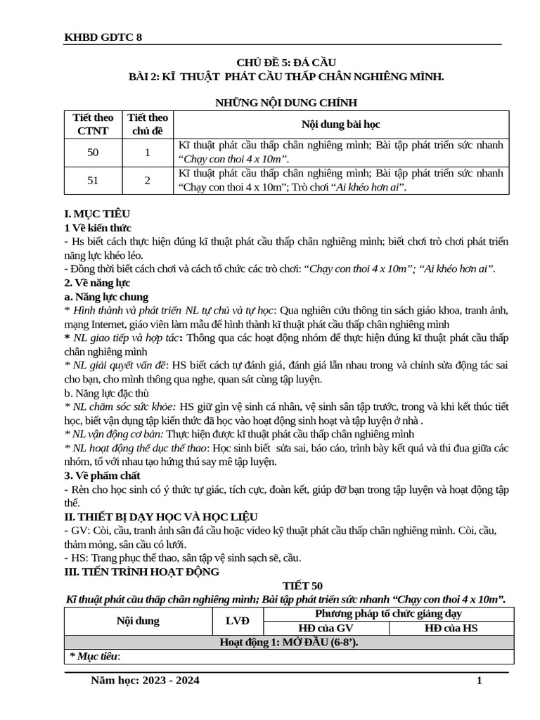 2023-2024. GDTC 8 - Tiết 50,51 (Tuần 25,26) | PDF