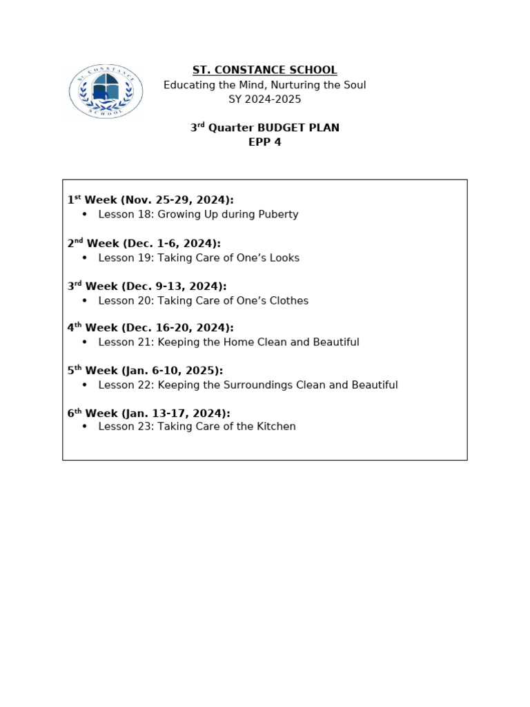 3rd Q Budget Plan EPP 4 | PDF