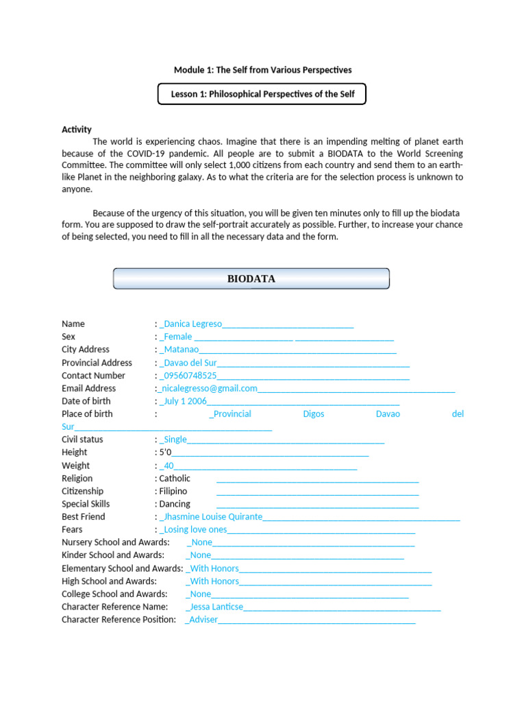 GEC 601.module 1 Lesson 1 Activity - Danica Legreso | PDF | Psychology ...
