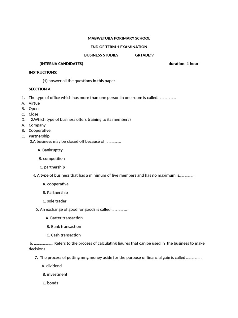 Business Studies Grade 9 20-24 | PDF | Payments | Cheque