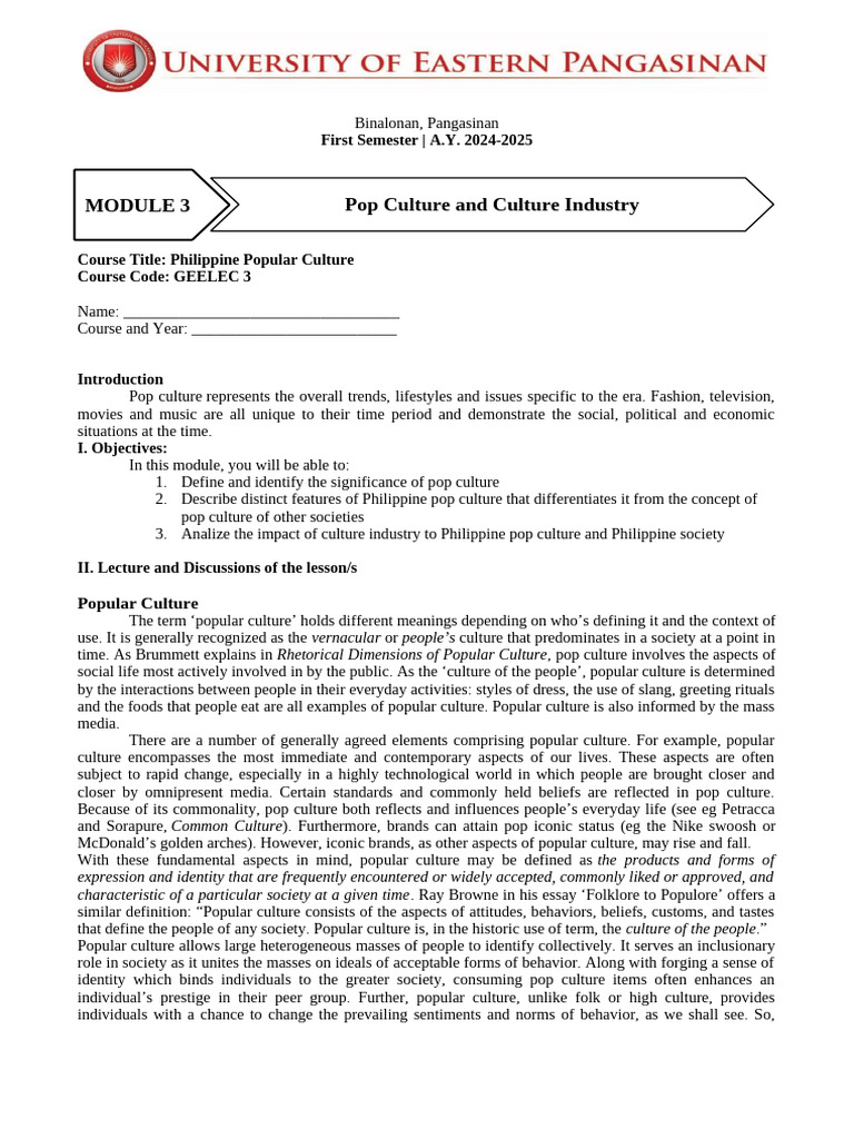 Philippine Popular Culture Overview 2025 | PDF | Popular Culture ...