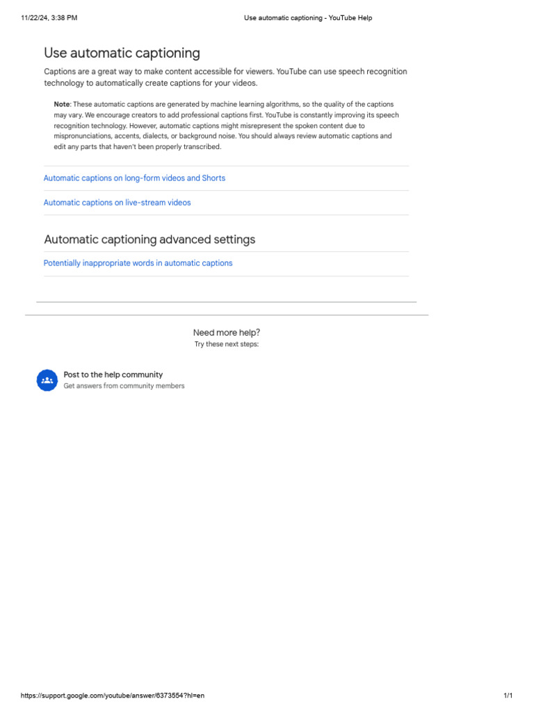 Use Automatic Captioning - YouTube Help | PDF