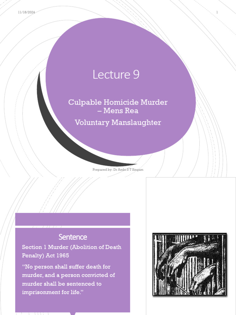 Lecture 9 Culpable Homicide Murder - Voluntary Manslaughter | PDF ...