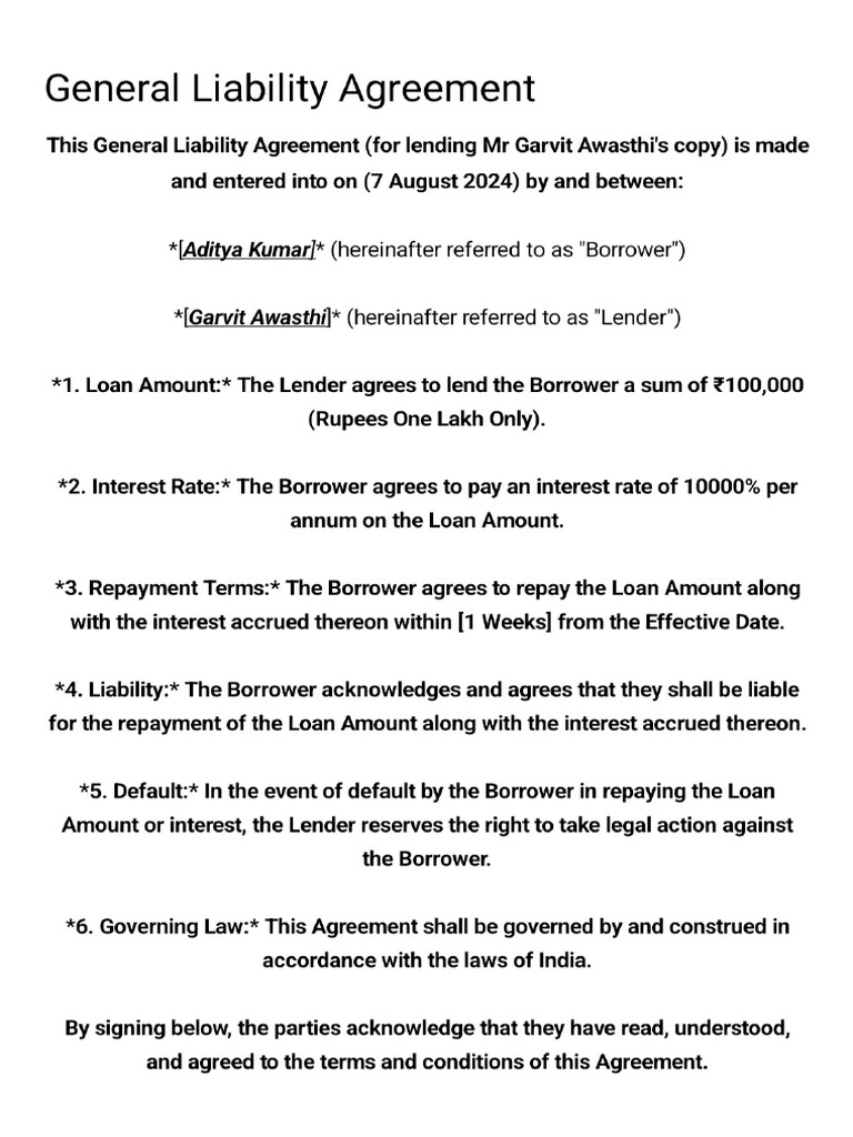 General Liability Agreement | PDF