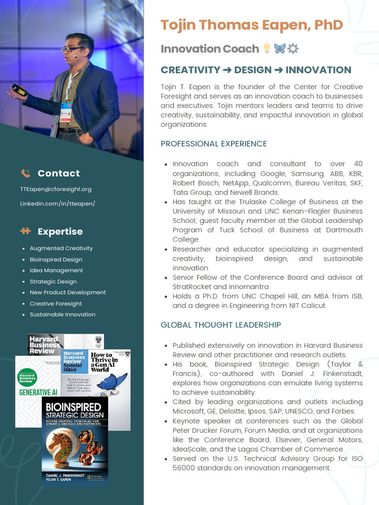 Tojin Thomas Eapen - Innovation Coach 2025 | PDF | Business | Business Economics
