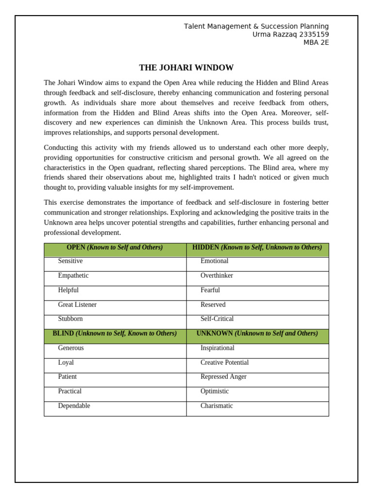 Enhancing Communication with Johari Window | PDF | Career & Growth ...