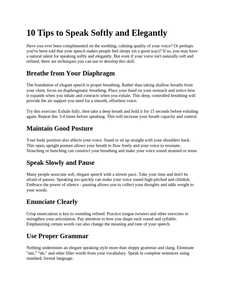 10 Tips To Speak Softly and Elegantly | PDF | Human Voice | Breathing