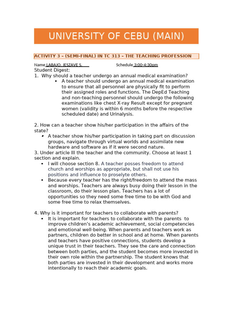 TC 313 Activity 3 | PDF | Teachers | Teaching