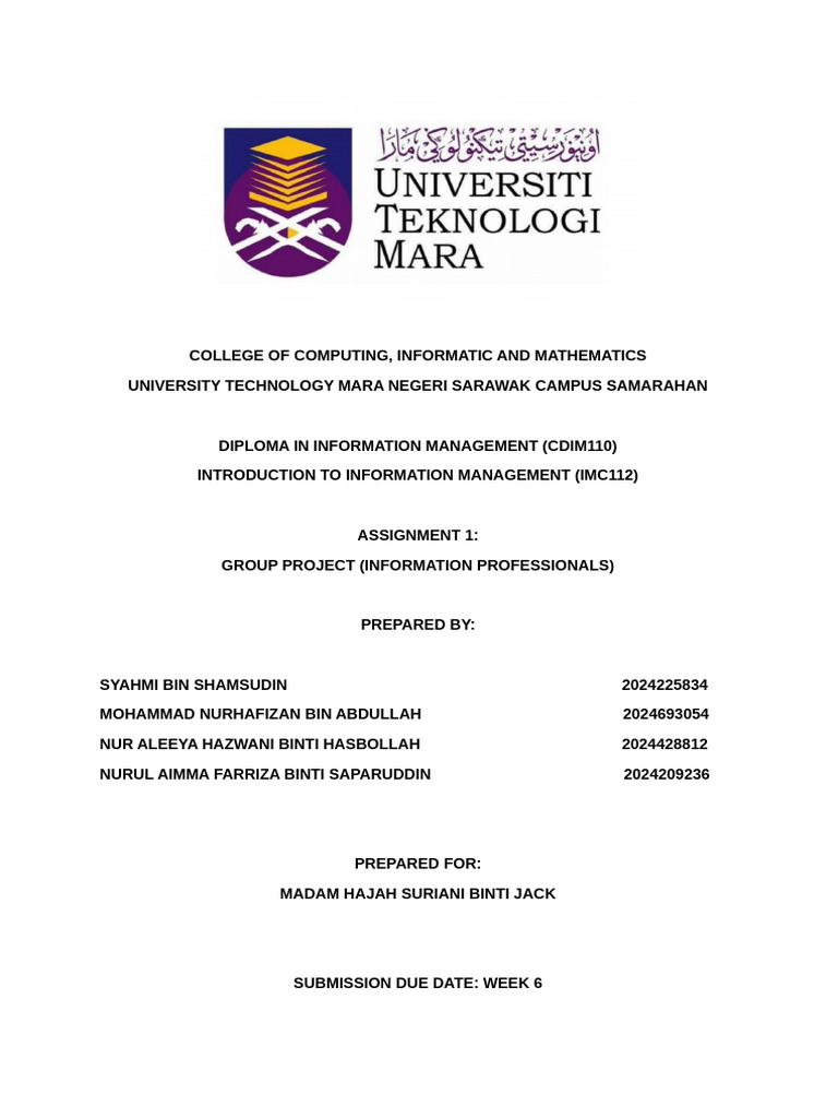 Assignment 1 Imc112 (Information Professional) | PDF | Curator | Archivist