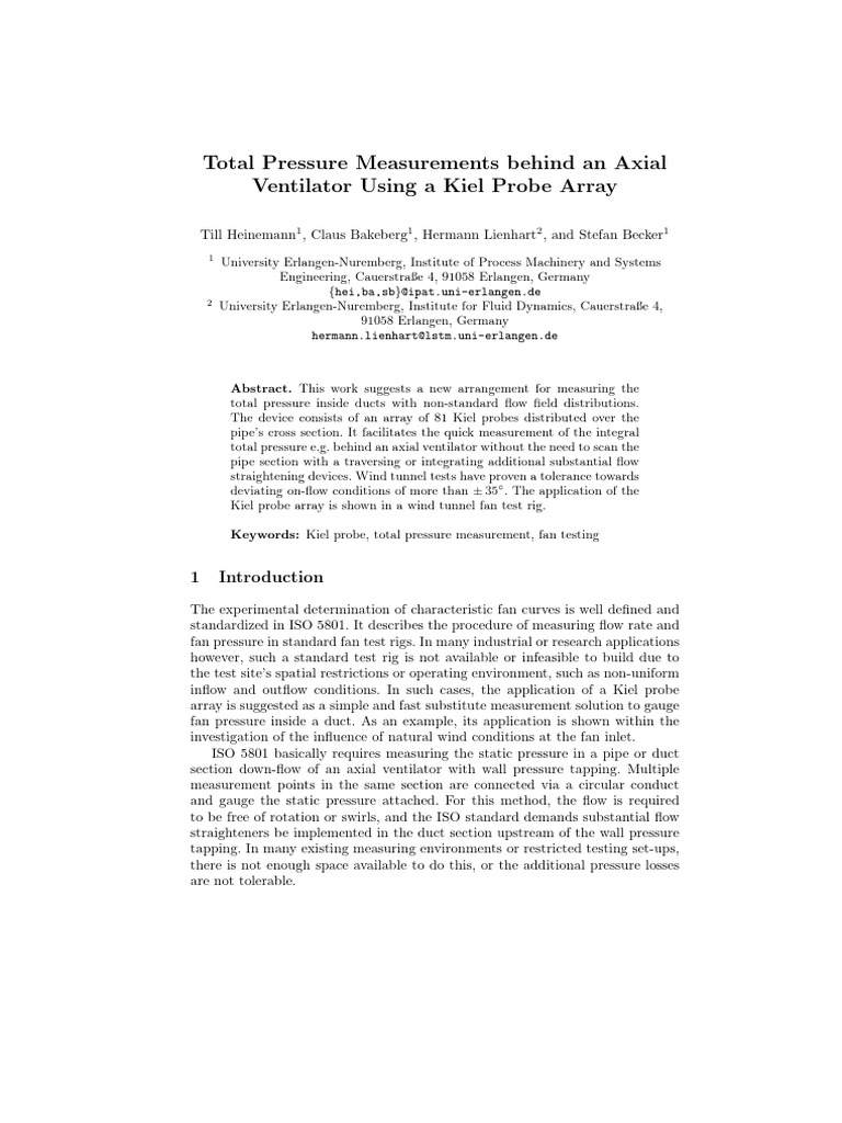 Total Pressure Measurement with Kiel Probes | PDF | Pressure | Wind Tunnel