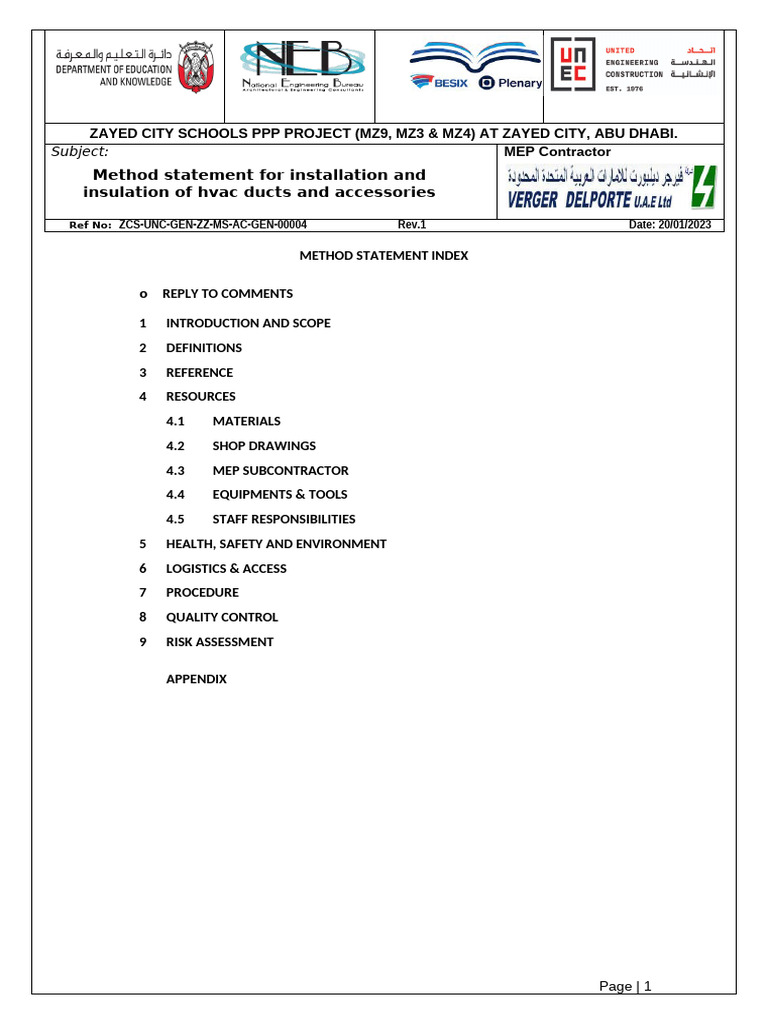 Method Statement For Installation And Insulation Of Hvac Ducts And Accessories Pdf Duct