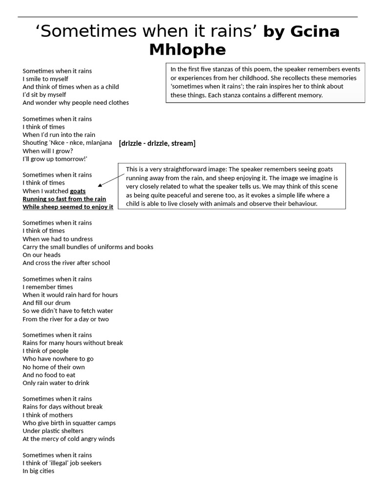 Analysis of Sometimes When It Rains | PDF | Poetry