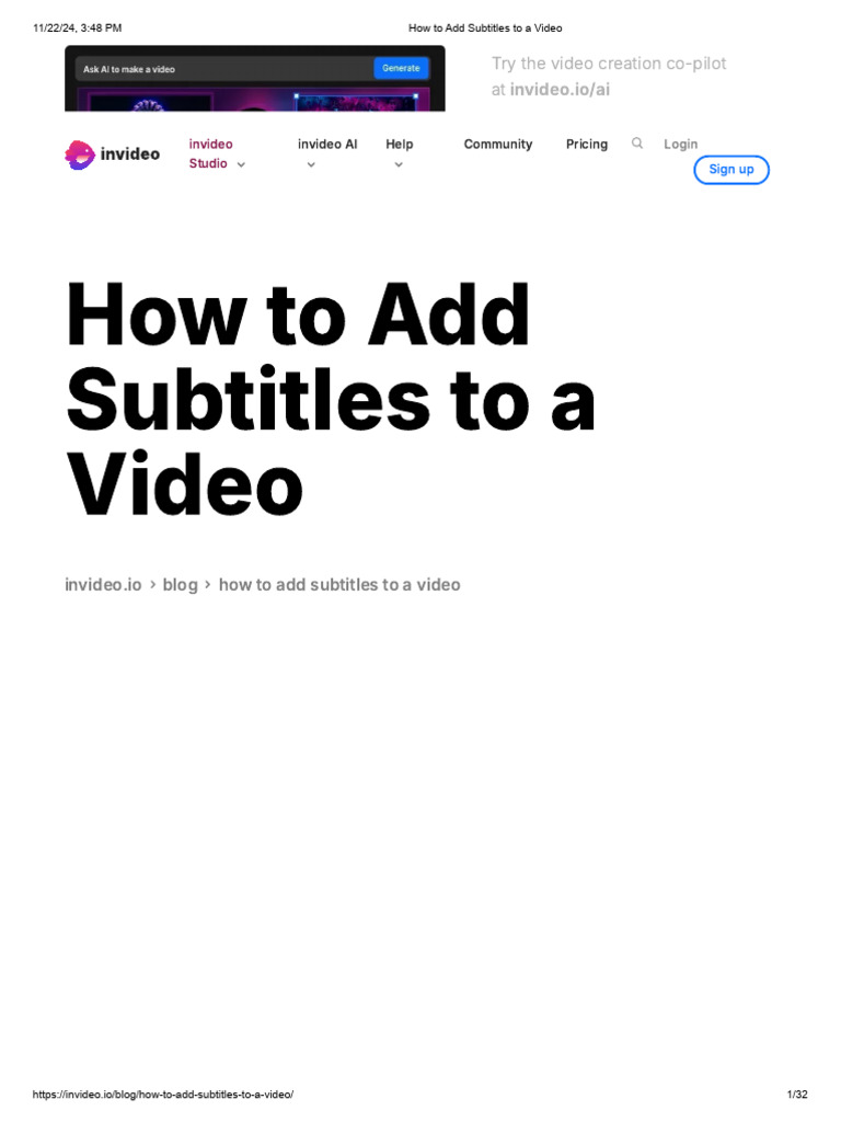 Adding Subtitles with InVideo AI | PDF | You Tube | Search Engine ...