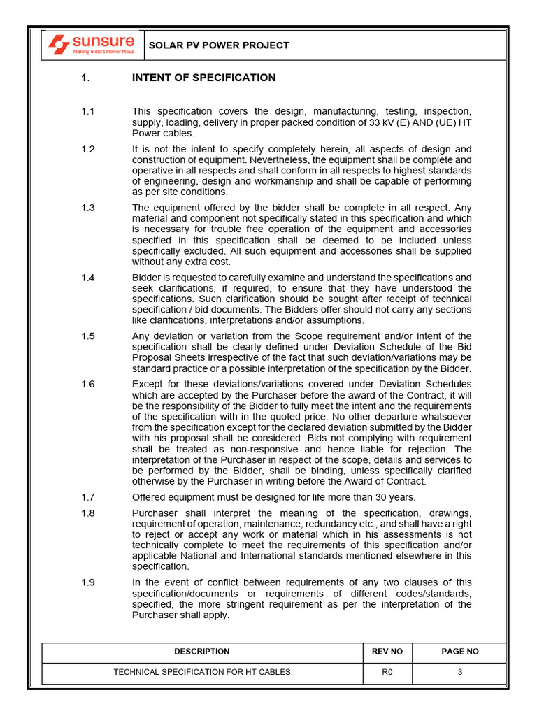 HT Power Cable Specification Guide | PDF | Specification (Technical Standard)