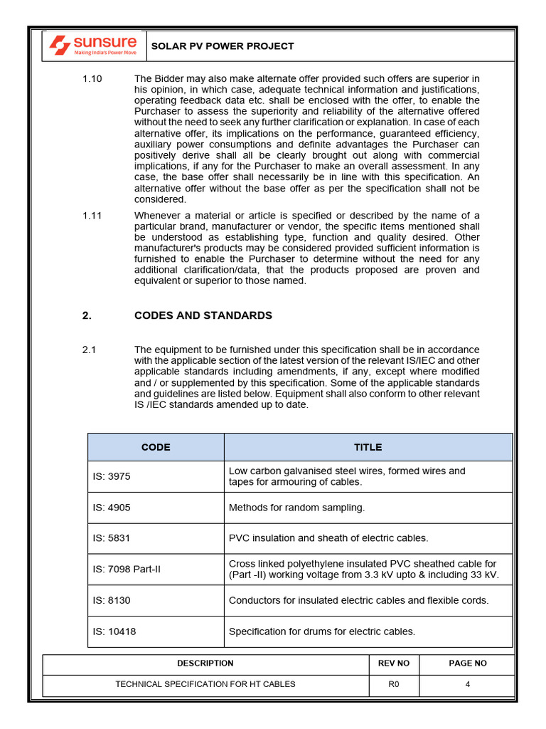 Technical Specification For HT Cables 4 | PDF | Electrical Wiring | Specification (Technical ...