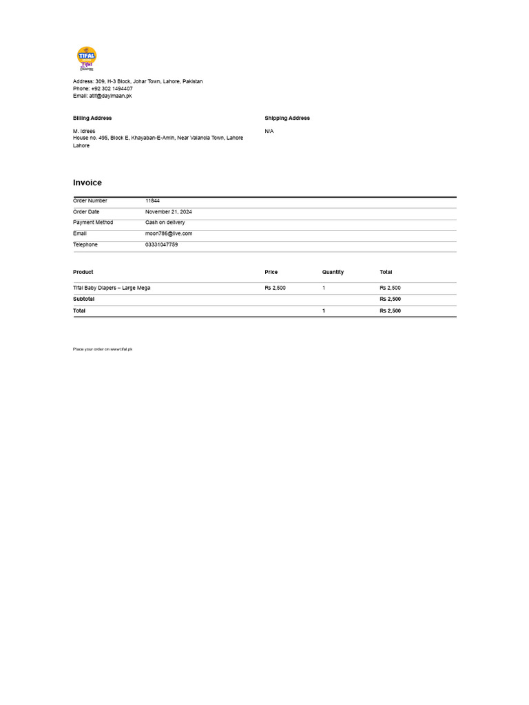 Orders Tifal Baby Diaper - WordPress | PDF | Invoice | Money