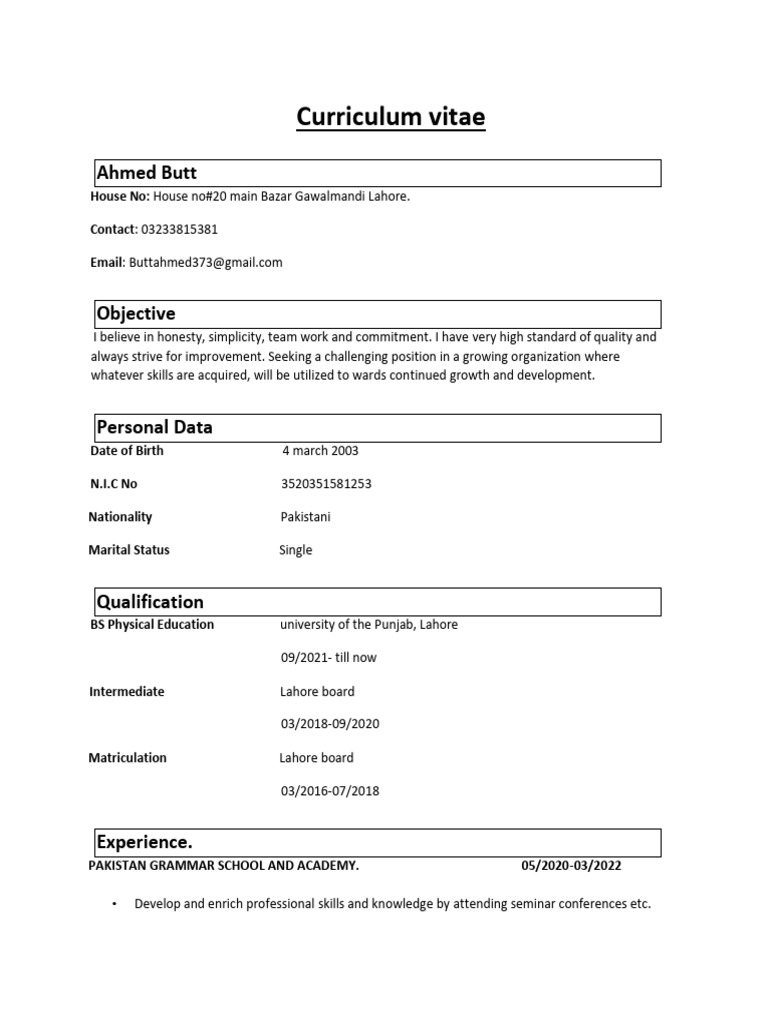 Ahmed Butt CV 2 | PDF