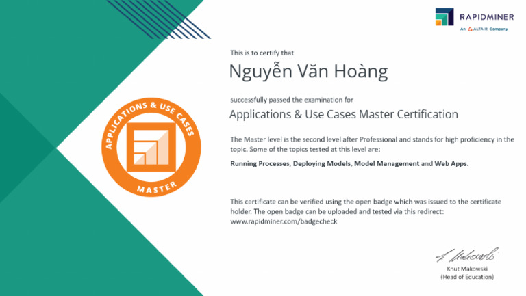 Applications & Use Cases Master Certication - NguyenVanHoang | PDF