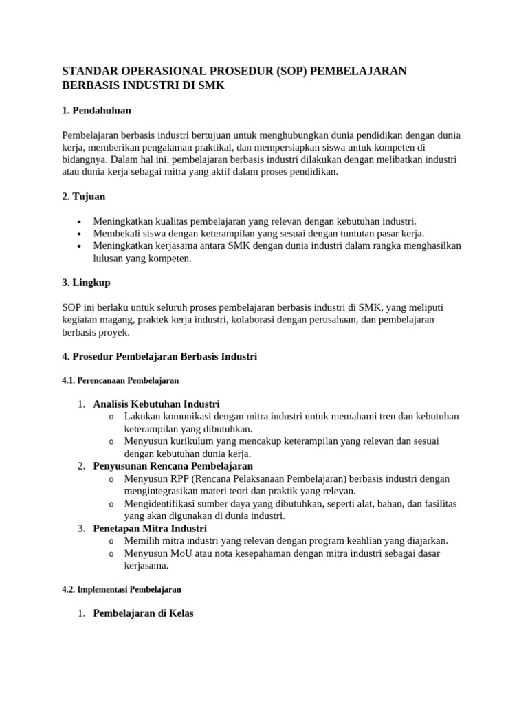 SOP Pembelajaran TEFA | PDF