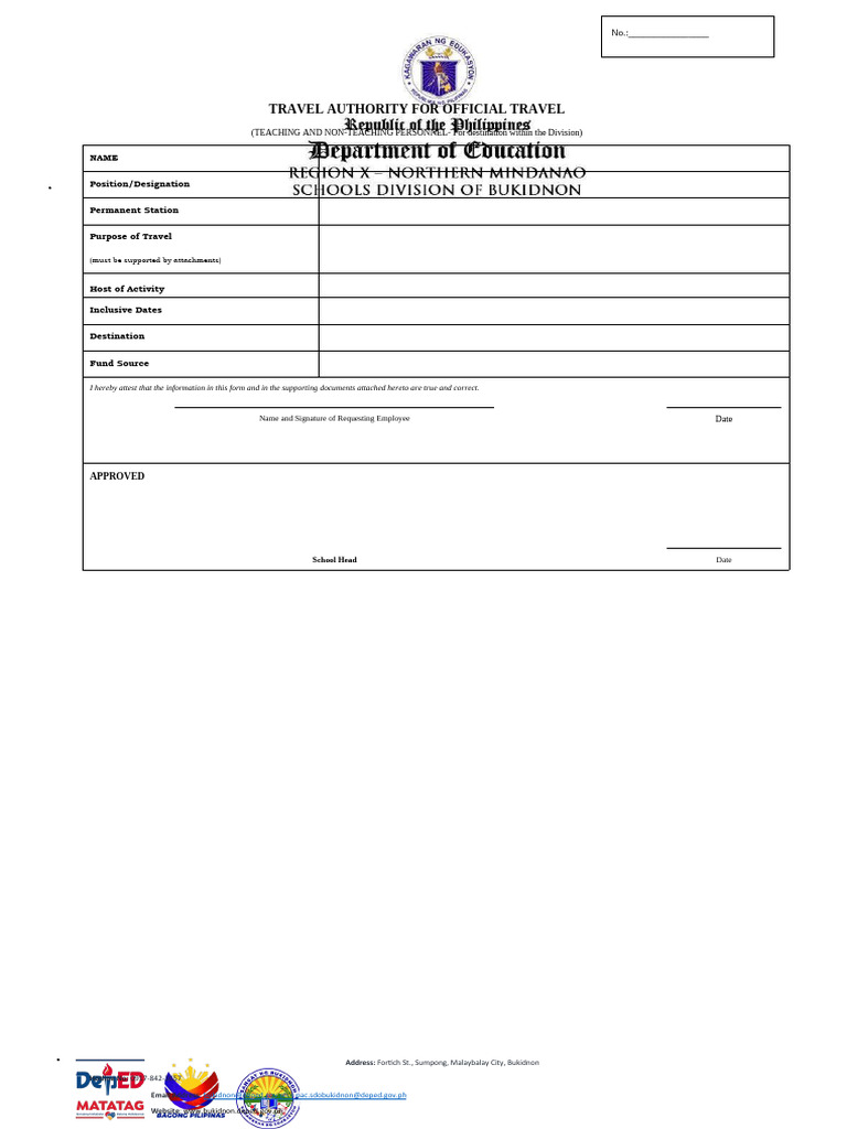 Official Local Travel For Teaching Non Teaching Within Division | PDF