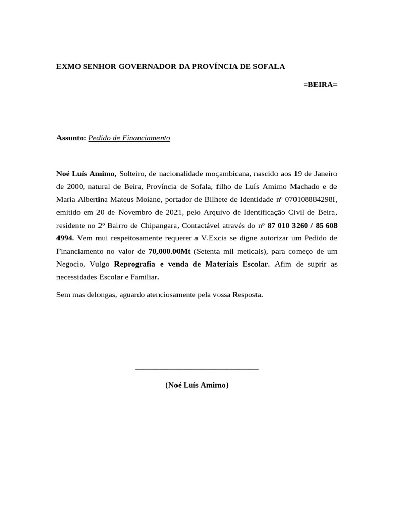 Pedido de Financiamento para Negócio | PDF