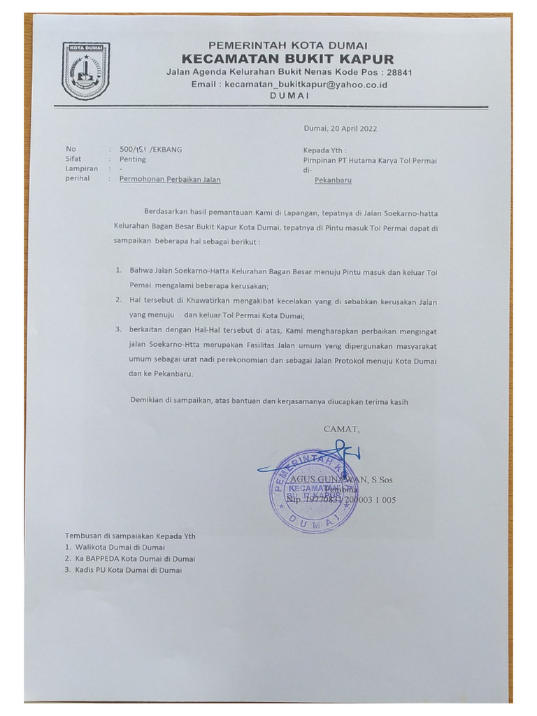 Permohonan Perbaikan Jalan | PDF