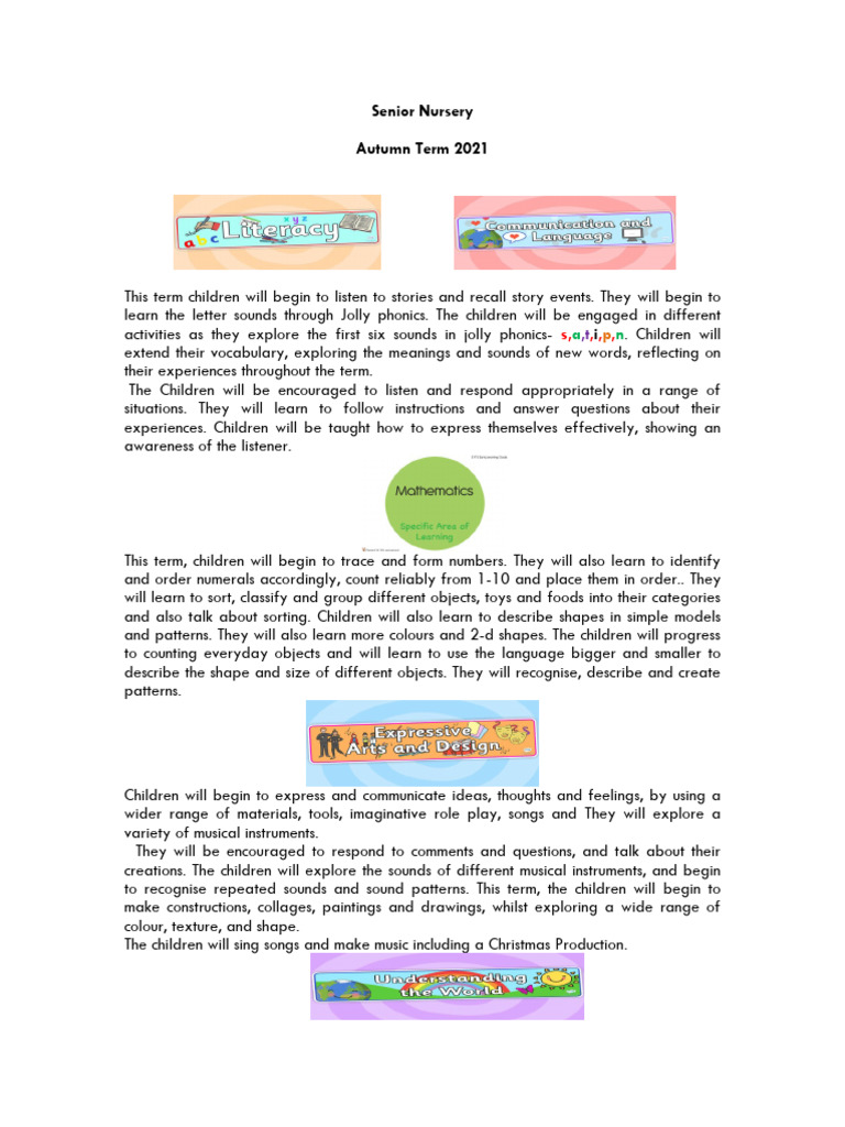 Senior Nursery Curriculum Overview 1 | PDF | Phonics | Behavior ...