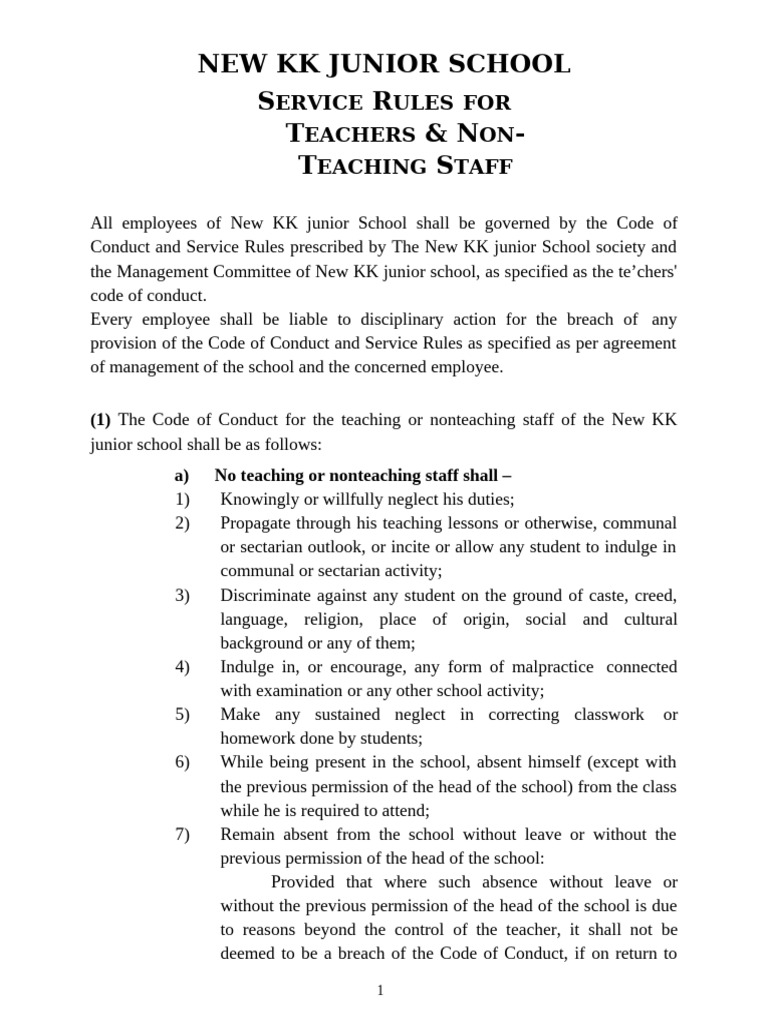 New KK Junior School Staff Conduct Rules | PDF | Sexual Harassment | Teachers