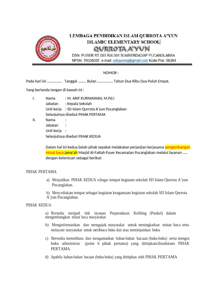 MOU Takmir Masjid Bellum Fixx | PDF