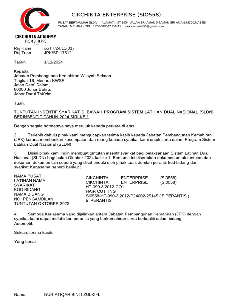 SURAT IRINGAN TUNTUTAN 2024 L3 - PdfToWord | PDF