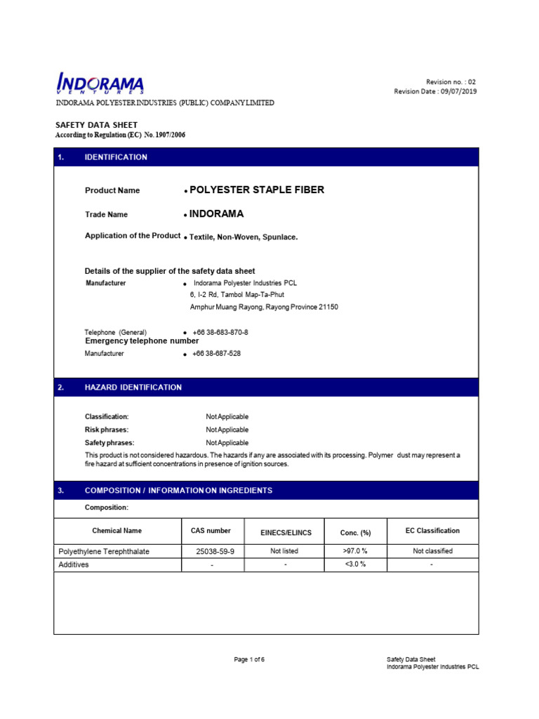 MSDS-Polyester Staple Fiber (Rev. 02) | PDF | Polyester | Occupational ...