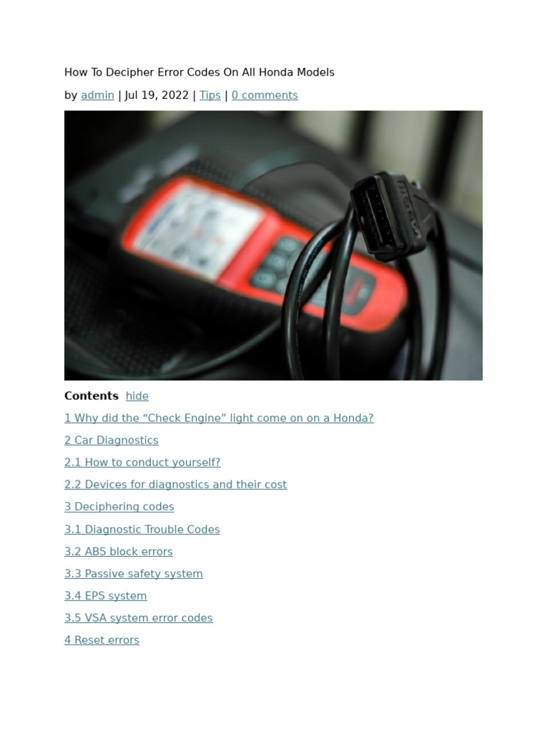 How To Decipher Error Codes On All Honda Models | PDF | Anti Lock ...