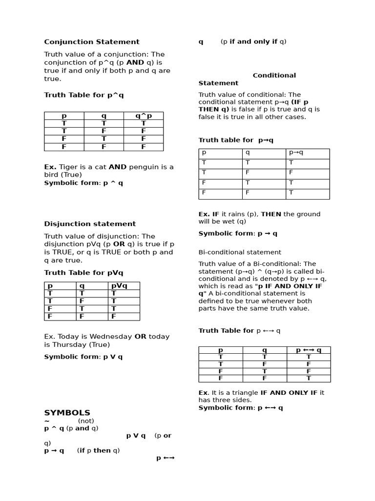 Logical Statements & Truth Tables | PDF | If And Only If | Grammar