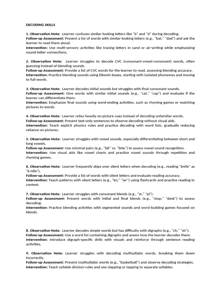 Decoding Skills | PDF | Phonics | Phonetics