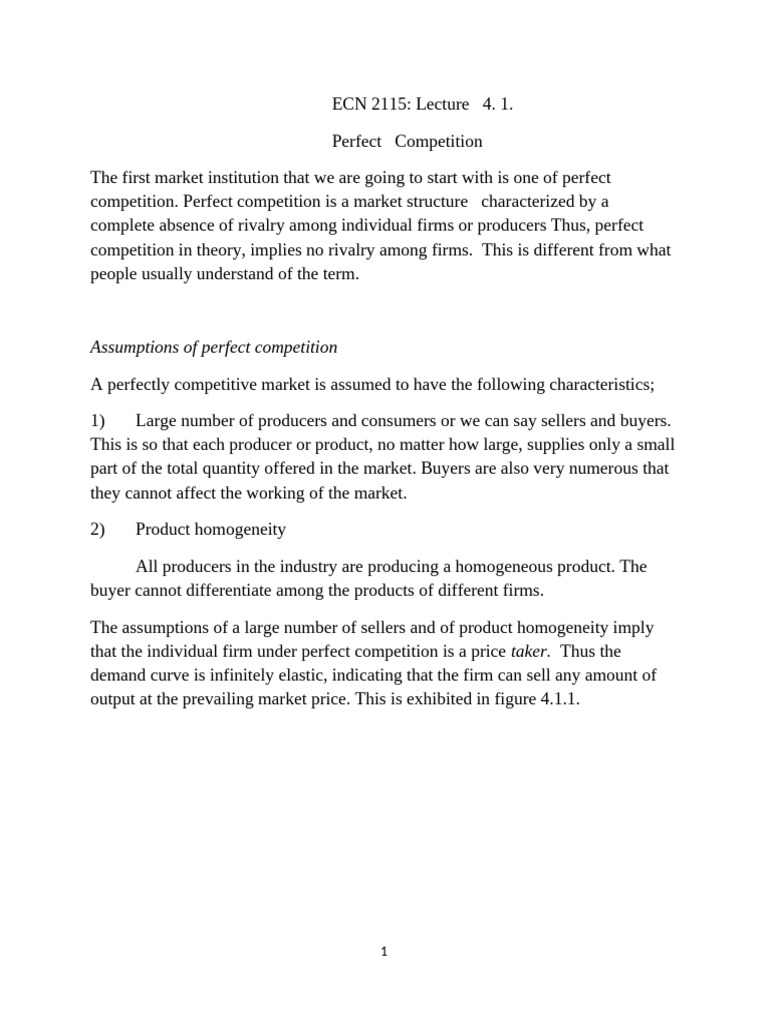 Ecn 2115 - Perfect Competition - Lecture 4.1 | PDF | Long Run And Short Run | Economic Equilibrium