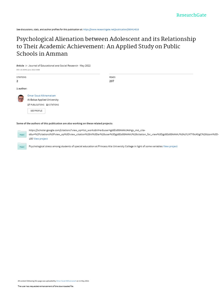 Adolescent Alienation and Academic Success | PDF | Social Alienation ...