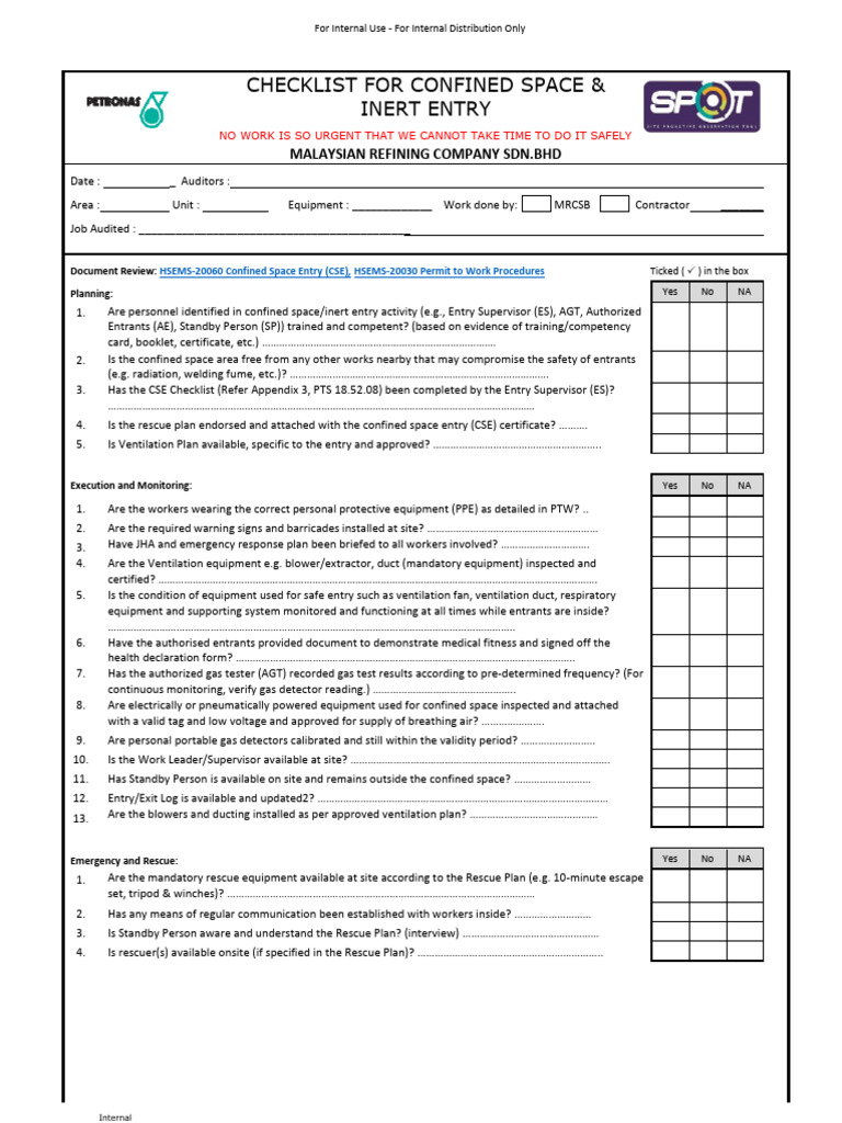 SPOT Confined Space & Inert Entry | PDF | Safety | Occupational Safety ...