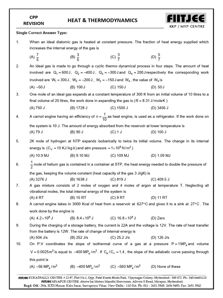 CPP Heat & Thermodynamics Revision | PDF | Heat | Gases