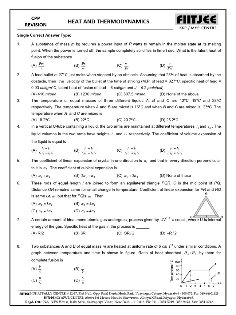 Heat and Thermodynamics Physics - REVISION - CPP | PDF | Thermal Expansion | Physical Quantities