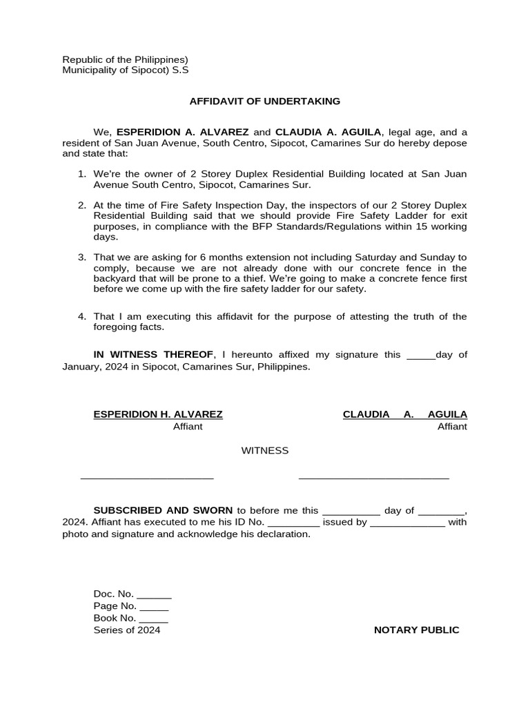 Affidavit of Undertaking | PDF
